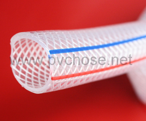 PVC clear reinforced braided pipe With red blue lines – PVC HOSE FACTORY