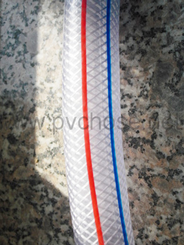 PVC clear reinforced braided pipe With red blue lines – PVC HOSE FACTORY